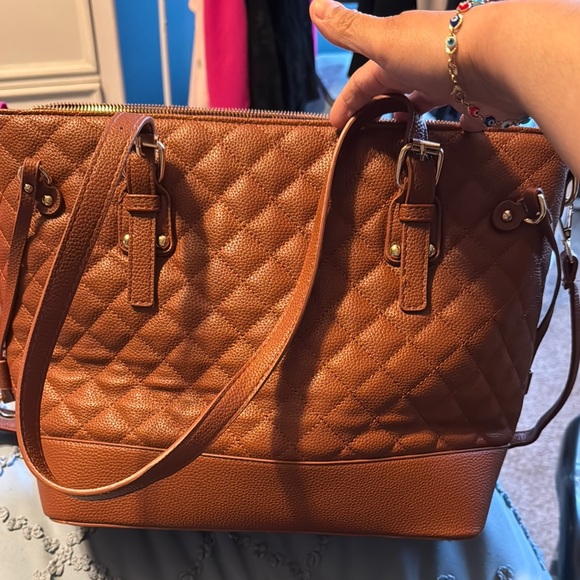 Bags | Large Quilted Tan Leather Tote Bag | Poshmark